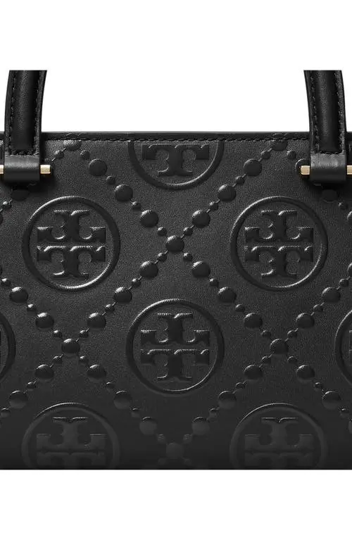 Tory Burch Small T Monogram Embossed Leather Tote - Black