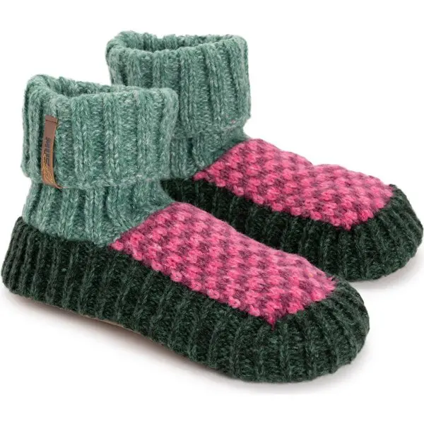 MUK LUKS Slipper Socks - Green- Pink
