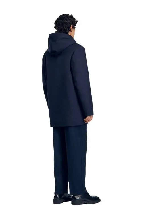 Sandro Quilted Zip-up Hooded Parka - Navy Blue