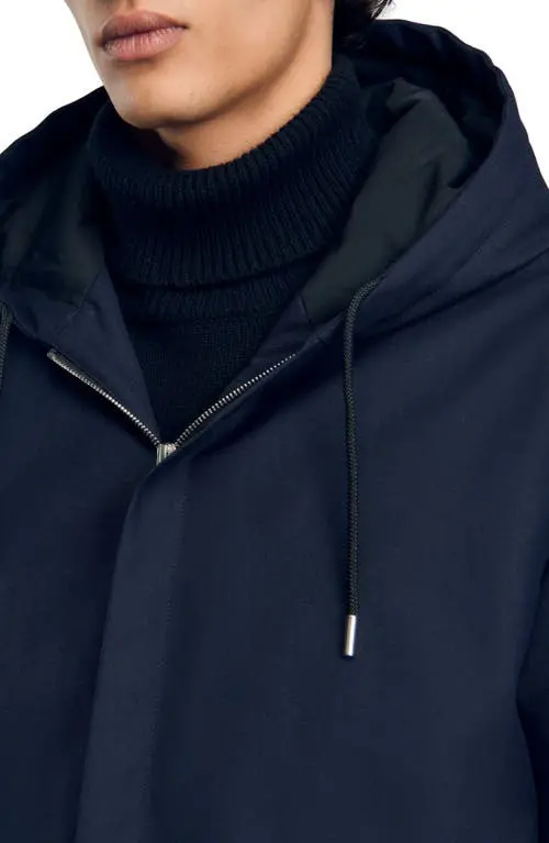 Sandro Quilted Zip-up Hooded Parka - Navy Blue