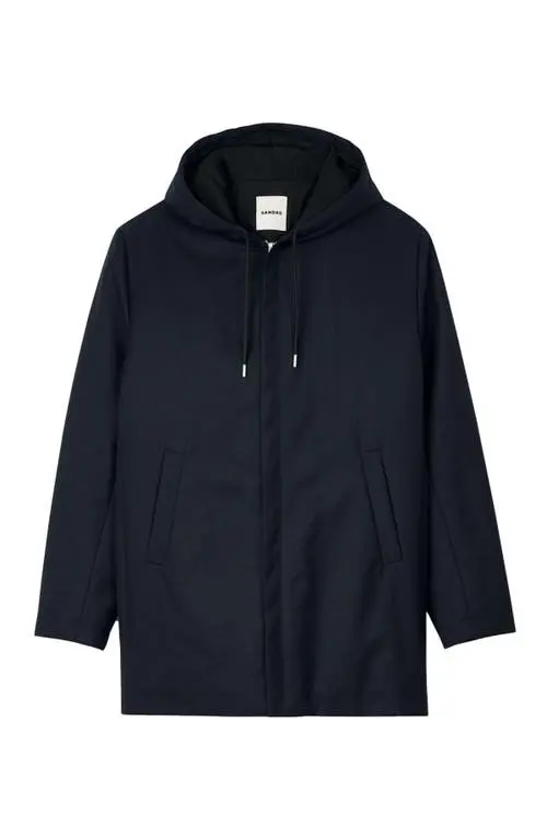 Sandro Quilted Zip-up Hooded Parka - Navy Blue