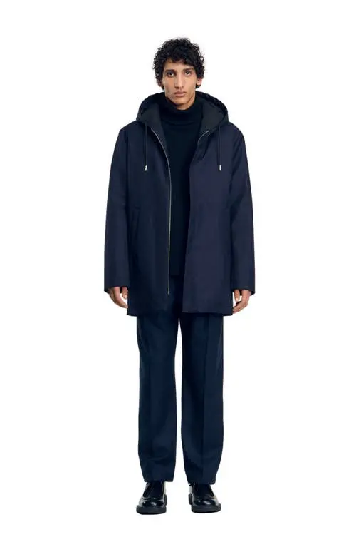 Sandro Quilted Zip-up Hooded Parka - Navy Blue