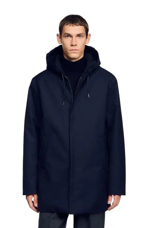 Sandro Quilted Zip-up Hooded Parka - Navy Blue