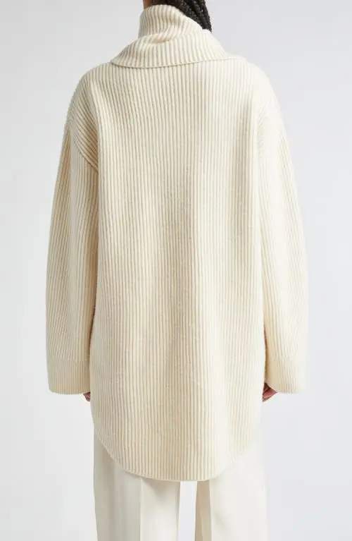 TOTEME Draped Scarf Oversize Funnel Neck Wool Rib Sweater