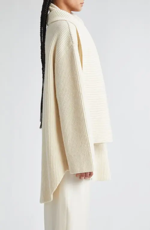 TOTEME Draped Scarf Oversize Funnel Neck Wool Rib Sweater