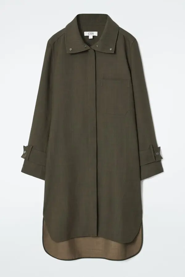 Cos Oversized Wool-blend Shirt Dress - Green