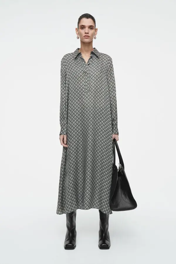 Cos Geometric-Print Maxi Shirt Dress In Green - 60% Off | Editorialist