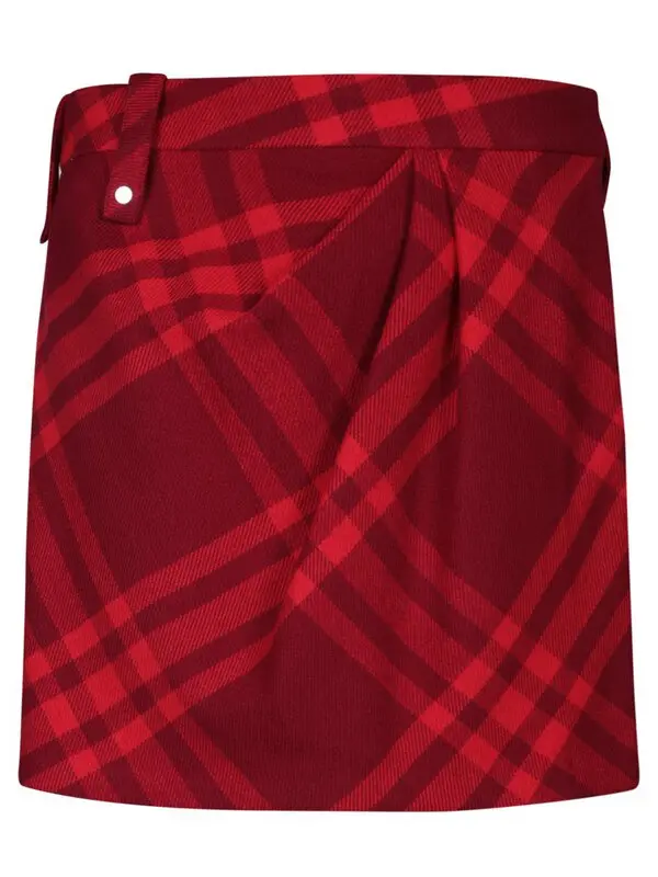 Burberry Check Wool Skirt - Red