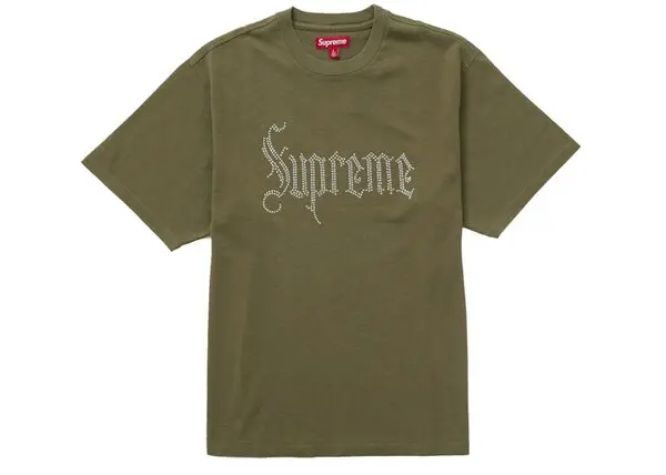 Supreme Rhinestone Short Sleeve Top - Olive