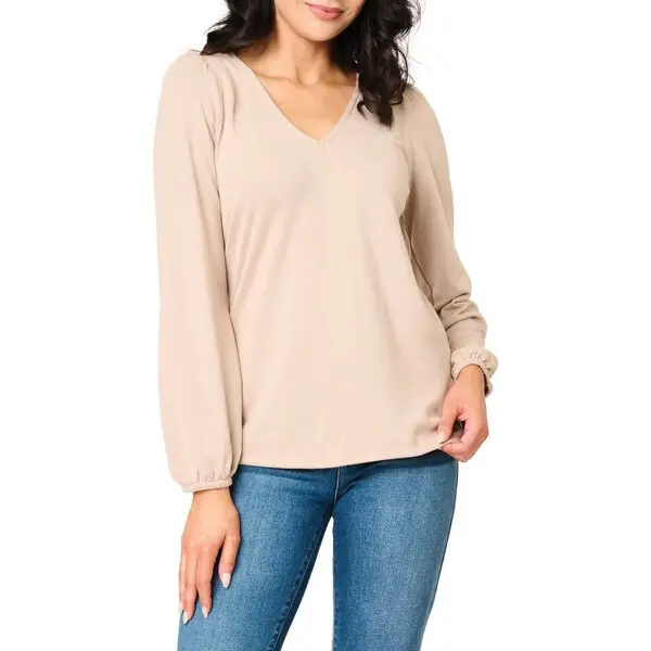 GIBSONLOOK Blouson Sleeve V-neck Sweater - Taupe