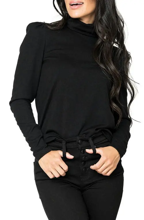 GIBSONLOOK Puff Sleeve Ribbed Turtleneck - Black