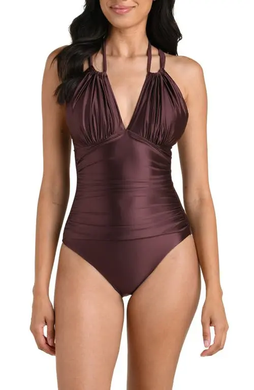 La Blanca High Neck One-piece Swimsuit - Truffle