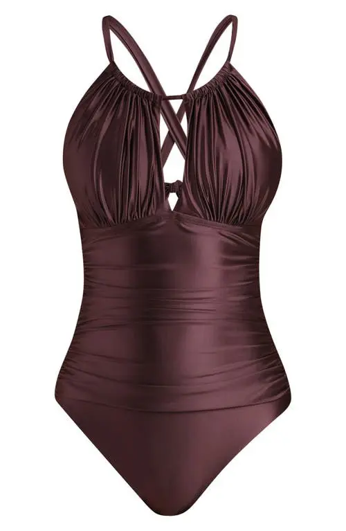 La Blanca High Neck One-piece Swimsuit - Truffle