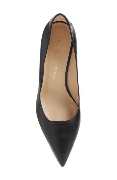 STUART WEITZMAN Power 75 Pointed Toe Pump - Black Leather