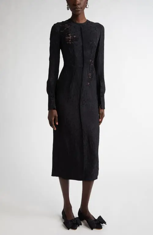 Erdem Long Sleeve Guipure Lace & Floral Satin Midi Dress - Black