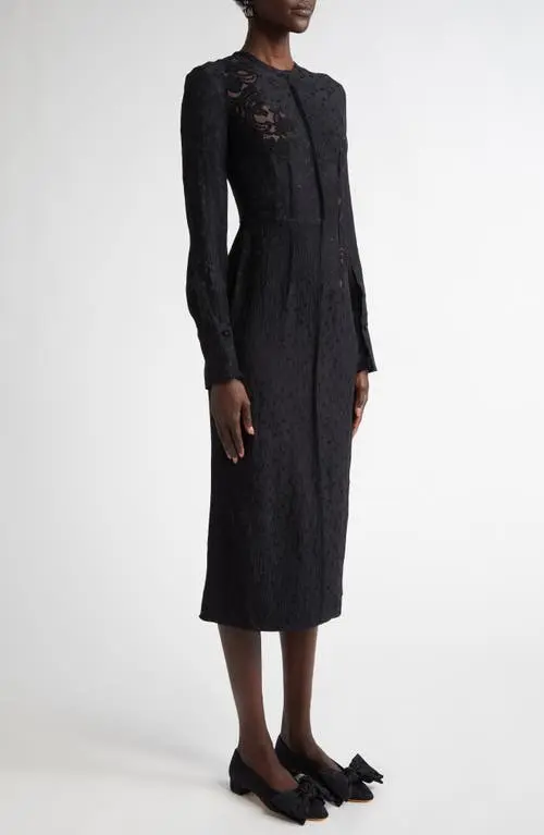 Erdem Long Sleeve Guipure Lace & Floral Satin Midi Dress