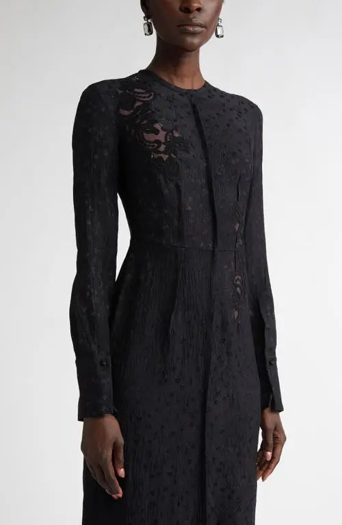 Erdem Long Sleeve Guipure Lace & Floral Satin Midi Dress