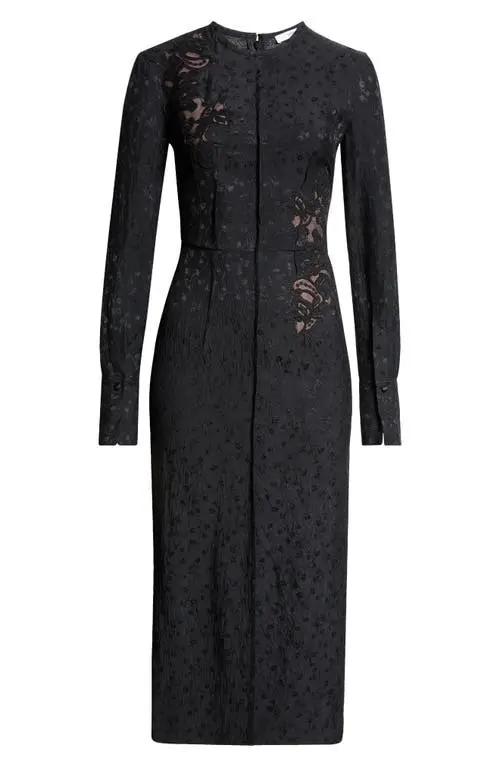 Erdem Long Sleeve Guipure Lace & Floral Satin Midi Dress