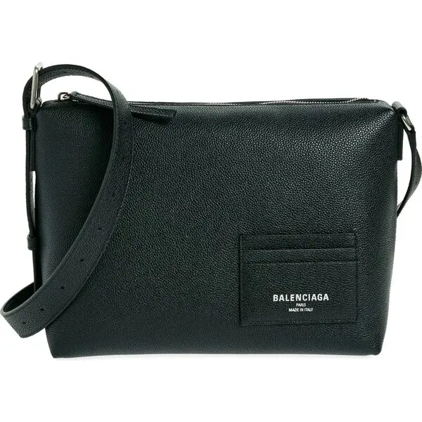 Balenciaga Small Debit Leather Messenger Bag - 1000 Black