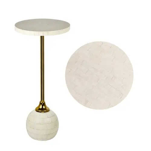 JONATHAN Y Evelyn Modern Glam Metal/resin Mosaic Pedestal Drink Table - White