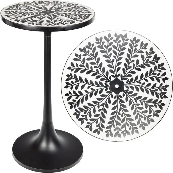 JONATHAN Y Nysha 25" Modern Bohemian Metal/resin Inlay Top Pedestal Drink Table And Decorative End Table - Black/white