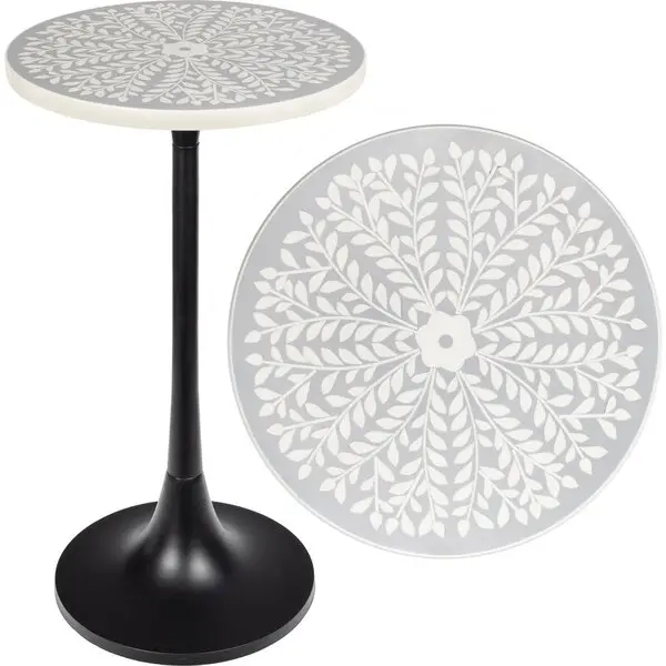 JONATHAN Y Nysha 25" Modern Bohemian Metal/resin Inlay Top Pedestal Drink Table And Decorative End Table - Gray/white/black