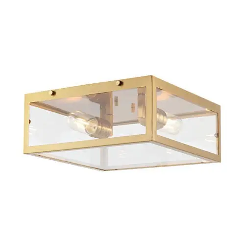 JONATHAN Y Grayson 2-light Bohemian Farmhouse Iron/glass Led Flush Mount - Brass Gold