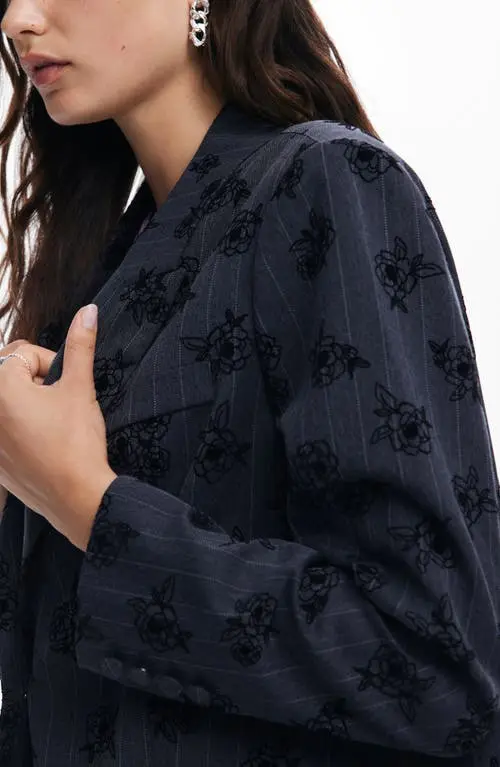 Desigual Floral Embroidered Pinstripe Jacket