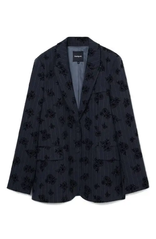 Desigual Floral Embroidered Pinstripe Jacket