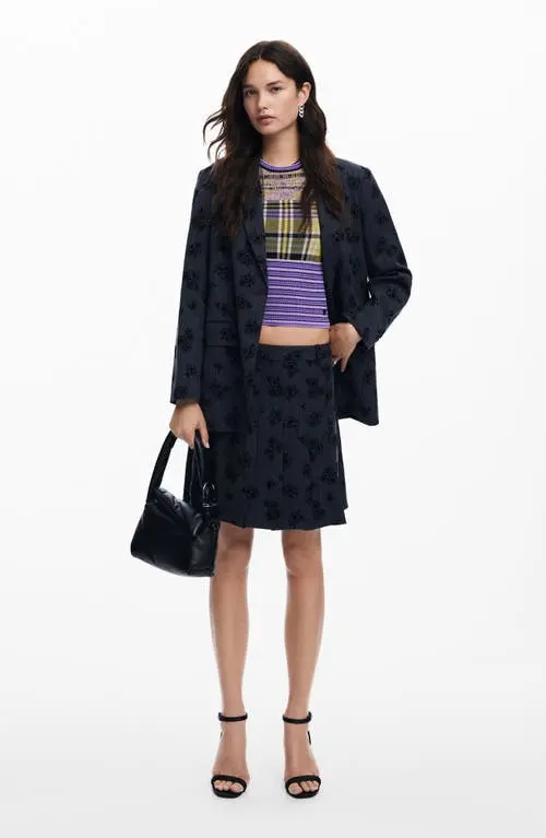 Desigual Floral Embroidered Pinstripe Jacket