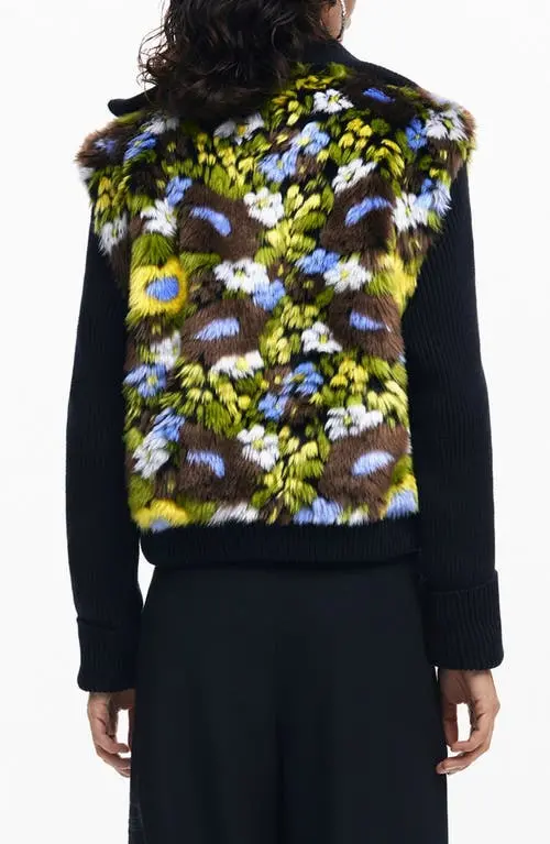 Desigual Lyon Faux Fur Mixed Media Knit Jacket