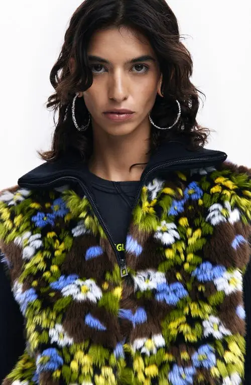 Desigual Lyon Faux Fur Mixed Media Knit Jacket