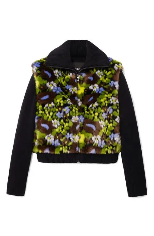 Desigual Lyon Faux Fur Mixed Media Knit Jacket