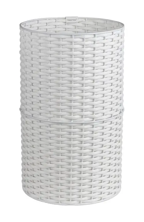 HAPPIMESS Cecil Modern Faux Wicker Cylinder Waste Basket - White