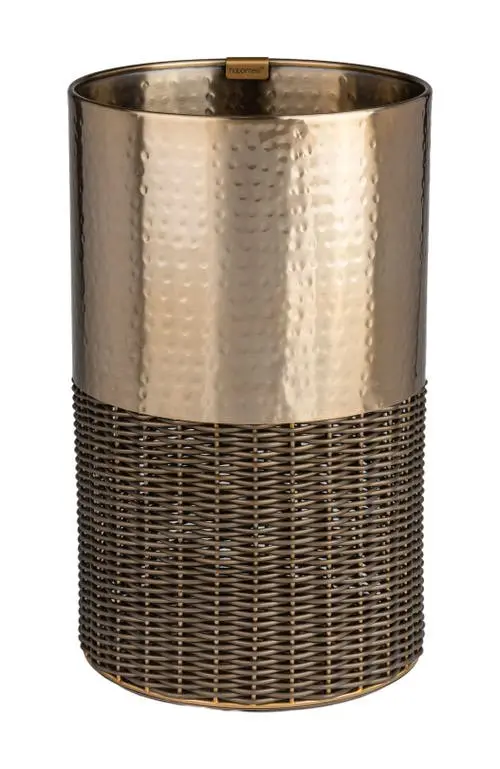 HAPPIMESS Asher Modern 2-tone Faux Wicker/metal Cylinder Waste Basket - Bronze/coffee
