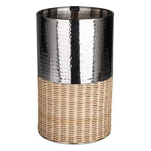 HAPPIMESS Asher Modern 2-tone Faux Wicker/metal Cylinder Waste Basket - Chrome/natural