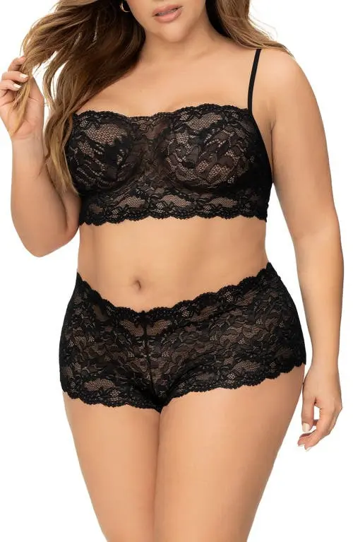 MAPALE Lace Bralette & Boyshorts Set - Black