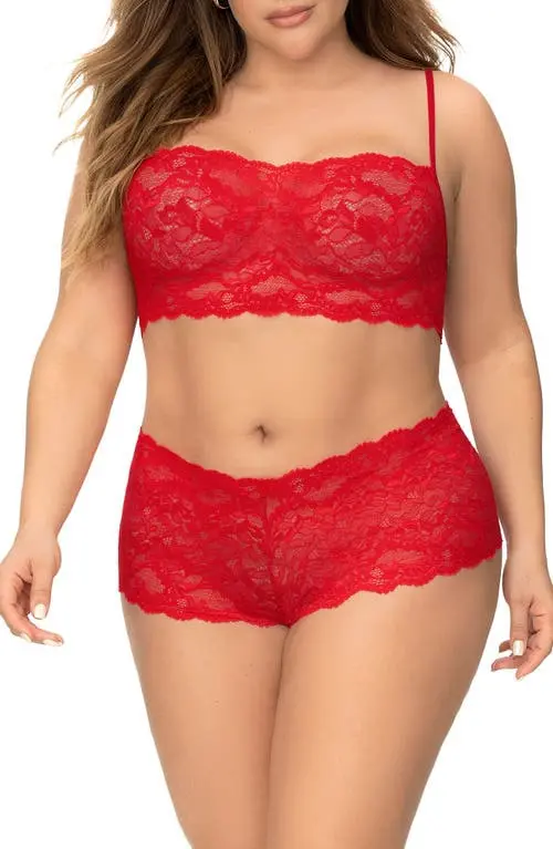 MAPALE Lace Bralette & Boyshorts Set - Red