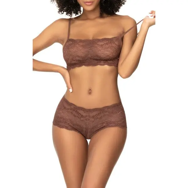 MAPALE Lace Bralette & Boyshorts Set - Cocoa