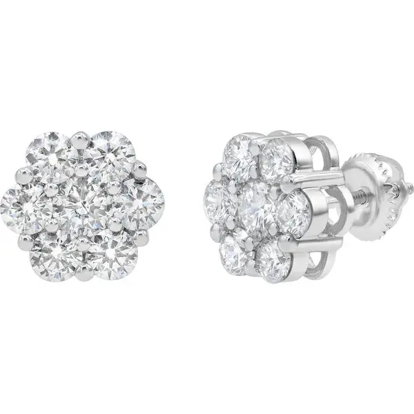 LUVMYJEWELRY Diamond Flower Cluster Earrings - 14k White Gold