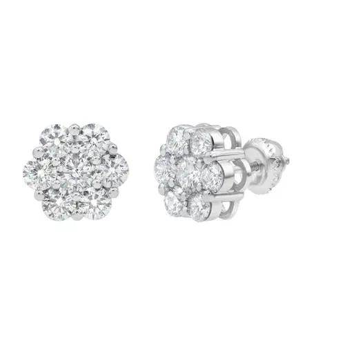 LUVMYJEWELRY Diamond Flower Cluster Earrings - 14k White Gold