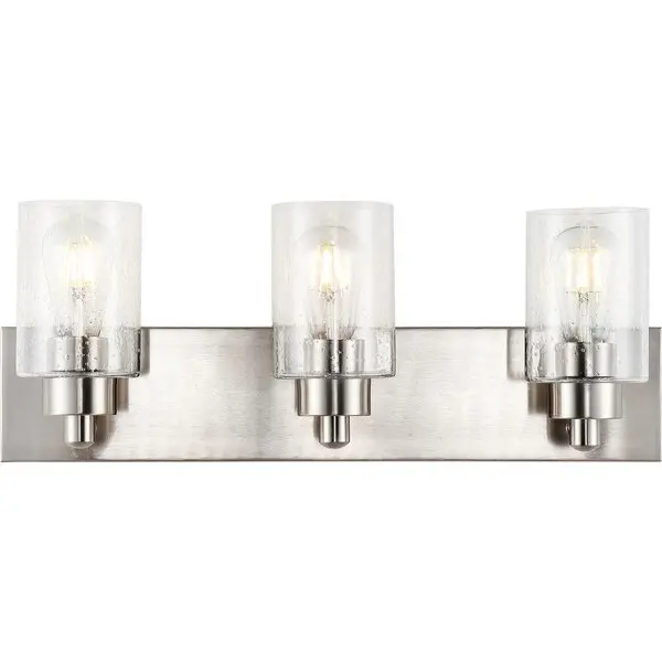 JONATHAN Y Irving 3-light Seeded Glass/iron Modern Contemporary Led Vanity Light - Nickel With Clear Shade