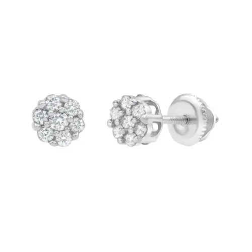 LUVMYJEWELRY Velvet Flower Cluster Diamond Stud Earrings - 14k White Gold