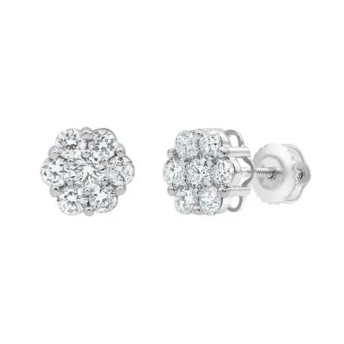 LUVMYJEWELRY Diamond Flower Cluster Earrings - 14k White Gold