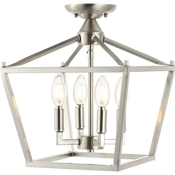 JONATHAN Y Plains 4-light Iron Modern Farmhouse Led Flush Mount - Nickel
