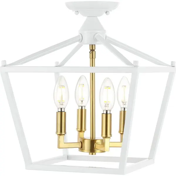 JONATHAN Y Plains 4-light Iron Modern Farmhouse Led Flush Mount - White/brass Gold