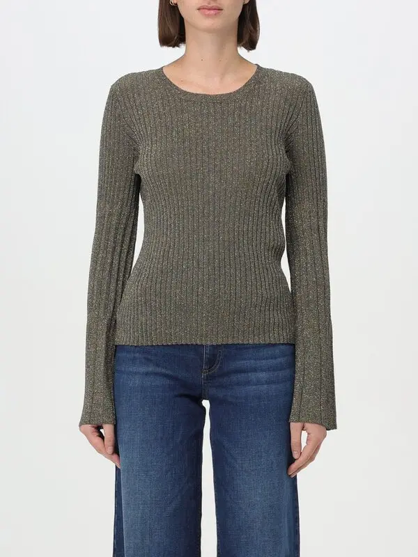TWINSET Ribbed Metallic Sweater With Open Back - Gold