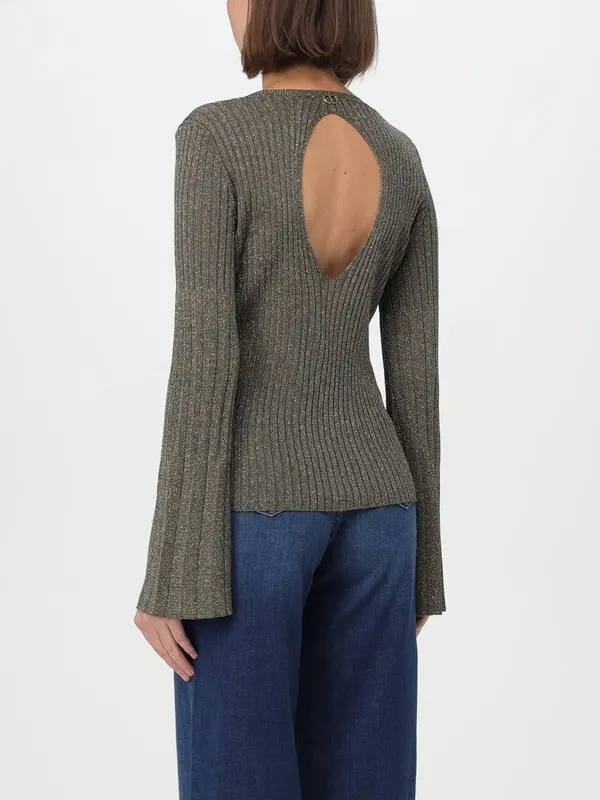 TWINSET Ribbed Metallic Sweater With Open Back - Gold