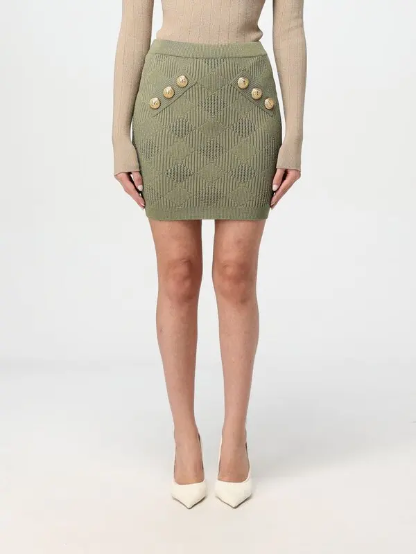 Balmain Button Detailed Knit Mini Skirt - Green