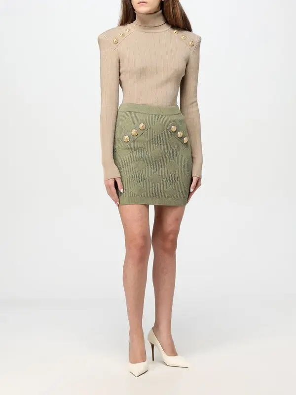 Balmain Button Detailed Knit Mini Skirt - Green